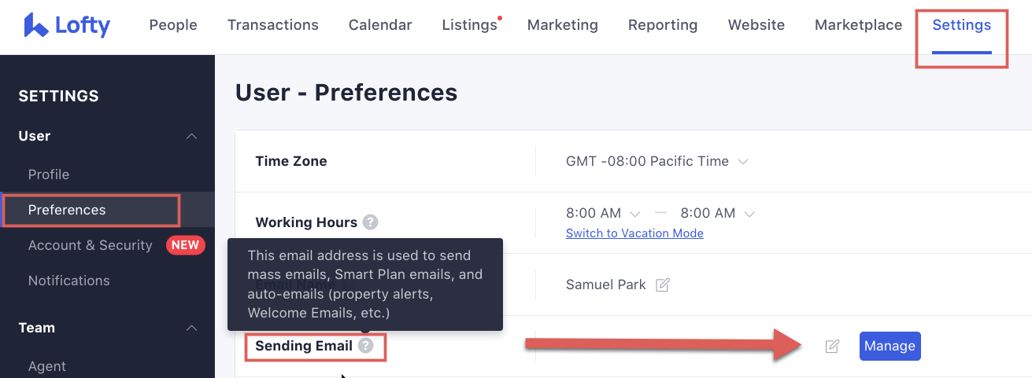 How do I create a unique sending email for my LOFTY account?